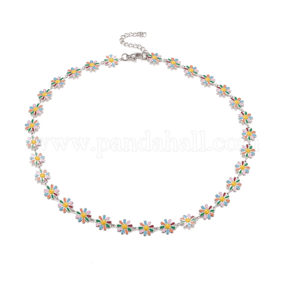 Wholesale Enamel Daisy Link Chain Necklace - Pandahall.com