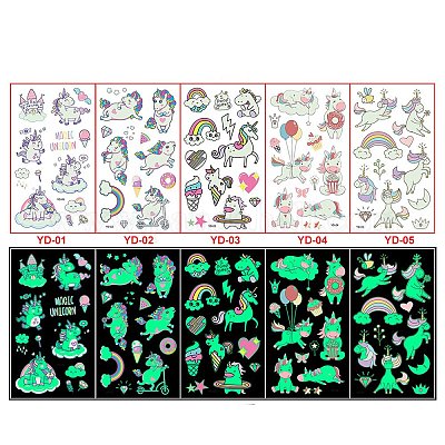 Wholesale Luminous Removable Rainbow Unicorn Temporary Tattoos Stickers ...