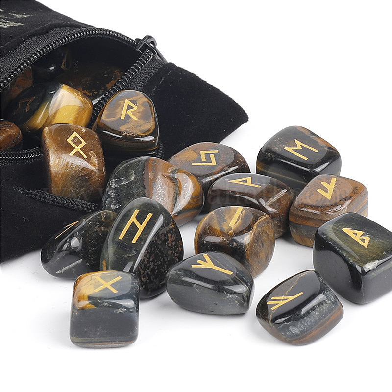 Wholesale Natural Tiger Eye Rune Stones - Pandahall.com