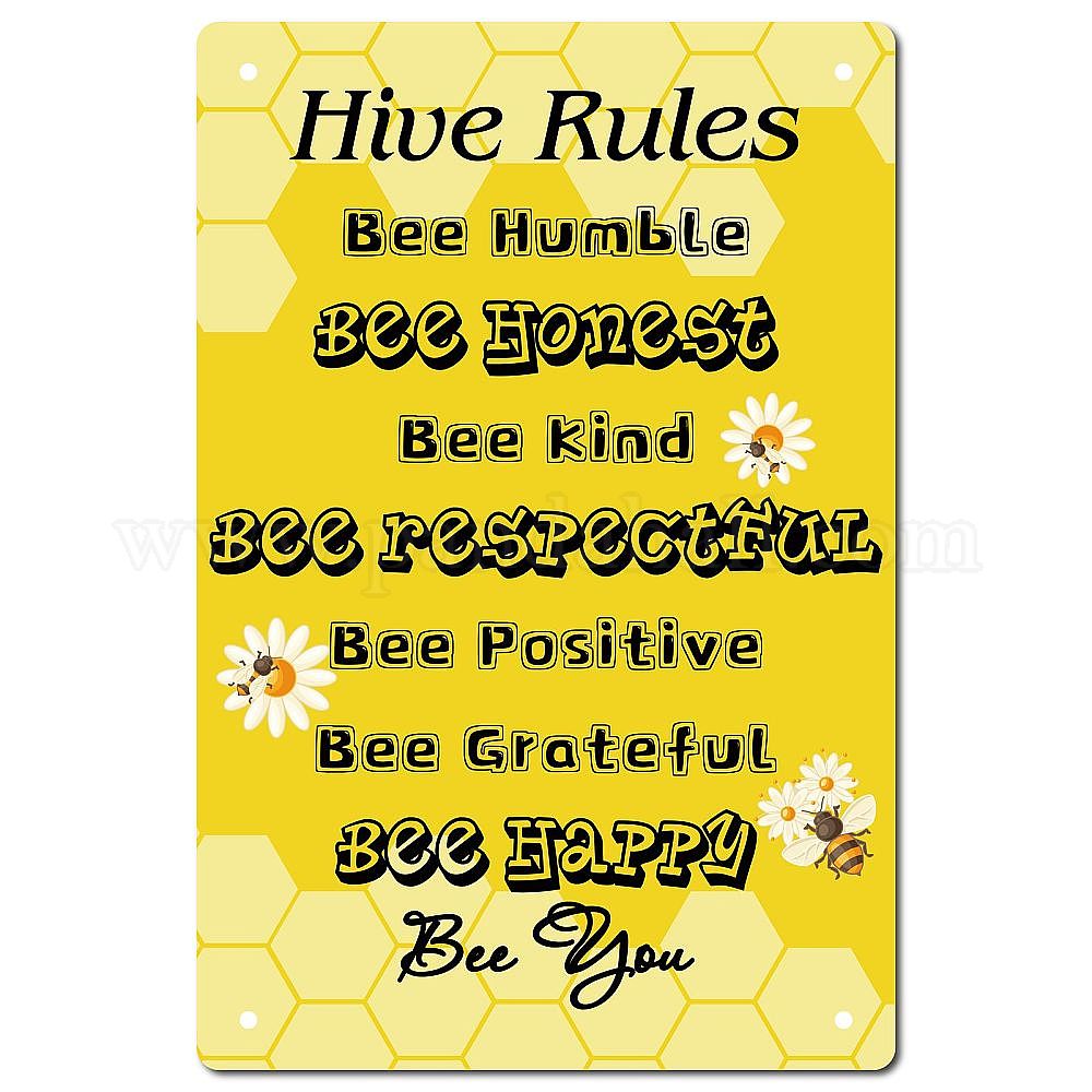 Wholesale CREATCABIN Metal Tin Sign Hive Rules Bee Happy Retro Vintage ...