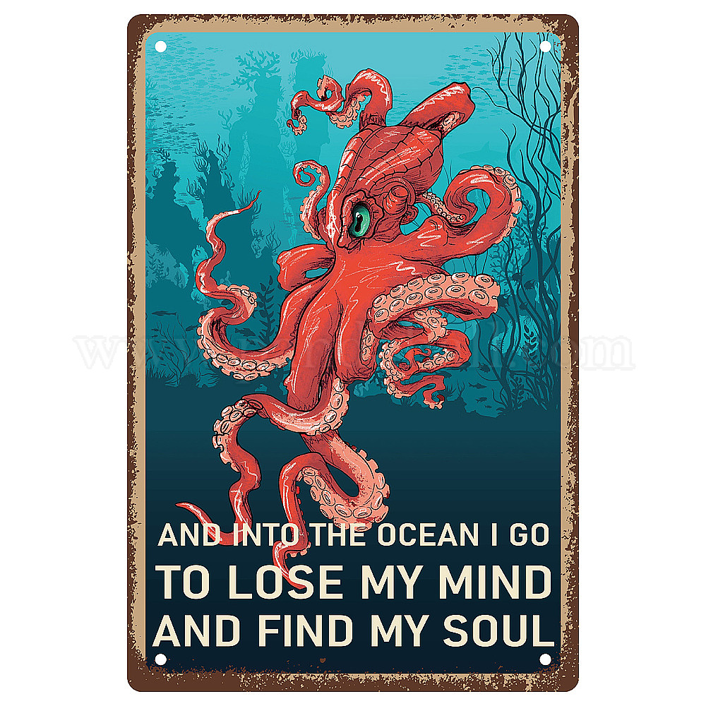 Wholesale CREATCABIN Octopus Tin Sign and Into The Ocean I Go to Lose ...