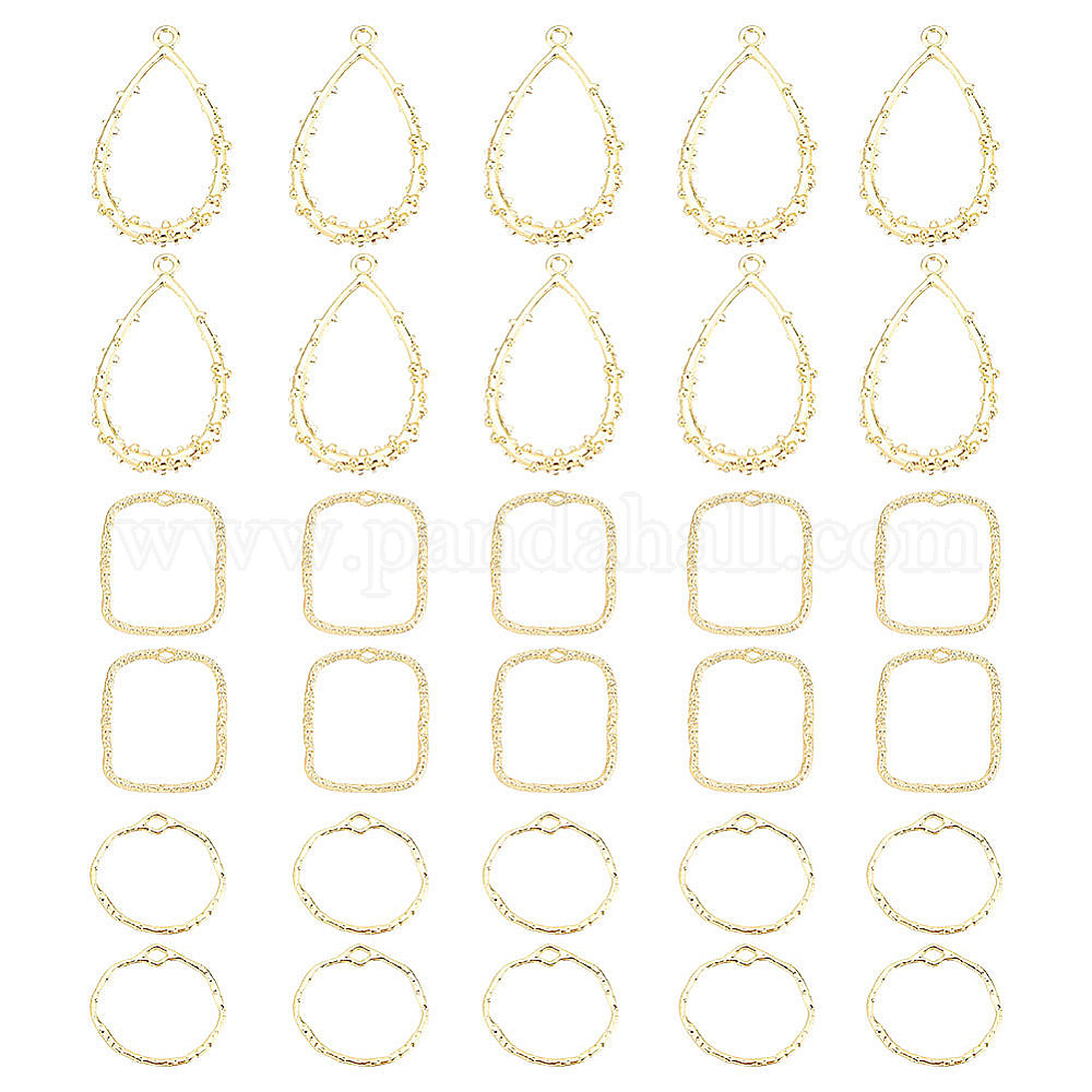 Wholesale DICOSMETIC 30Pcs 3 Styles Round Ring Charm Teardrop Hollow Frame Bezels Golden ...