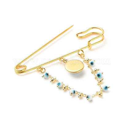 Wholesale Cyan Resin Evil Eye with Brass Dangle Chain Lapel Pin ...