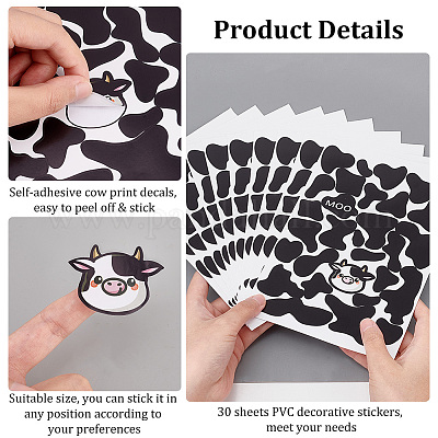 Wholesale OLYCRAFT 900pcs/30 Sheets Cow Print Sticker Self-Adhesive Cow ...