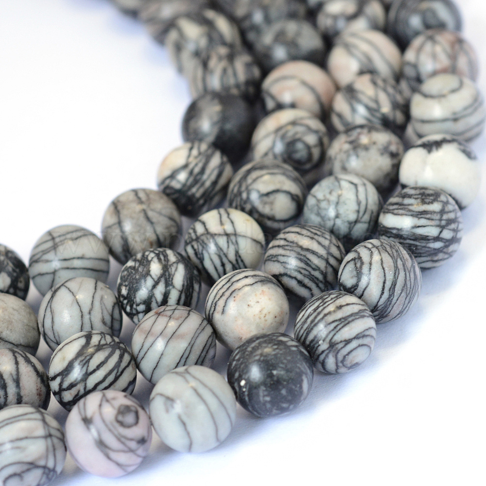 Wholesale Natural Black Silk Stone/Netstone Round Bead Strands ...