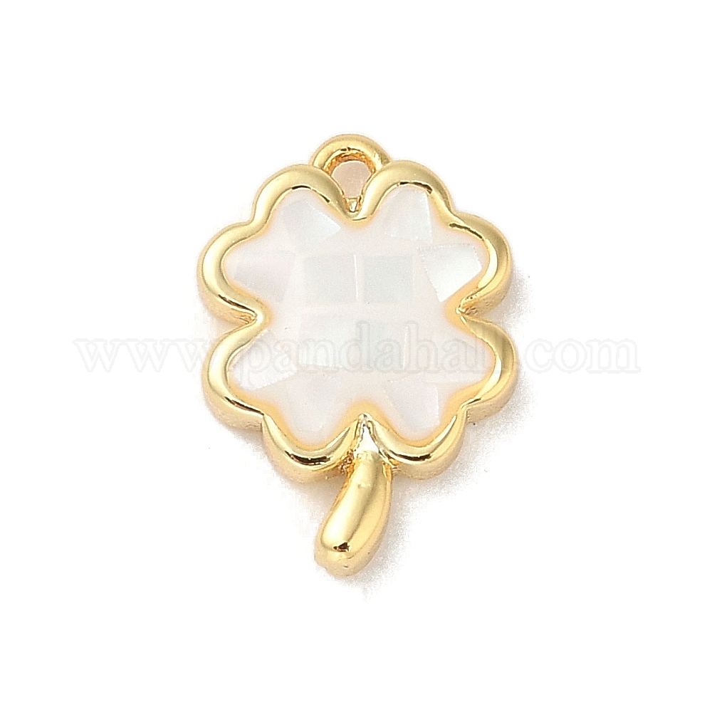 Wholesale Rack Plating Brass & Shell Clover Charms with Epoxy Resin ...