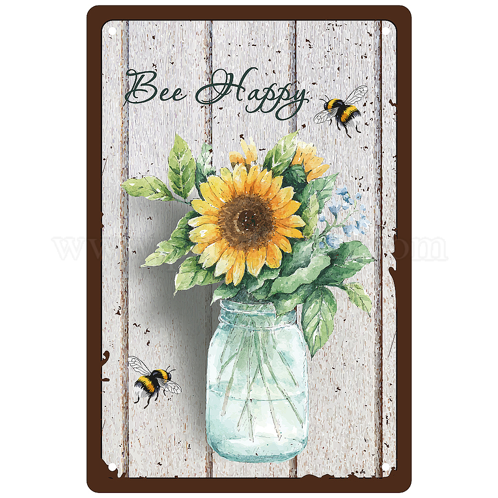 Wholesale CREATCABIN Bee Happy Metal Tin Sign Sunflower Tin Sign Flower ...