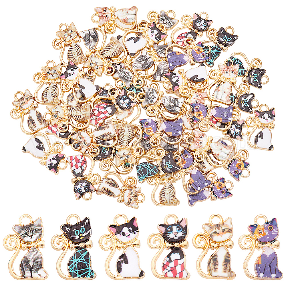 Wholesale DICOSMETIC 48Pcs 8 Styles Cute Kitten Charm Enamel Cat Charm ...
