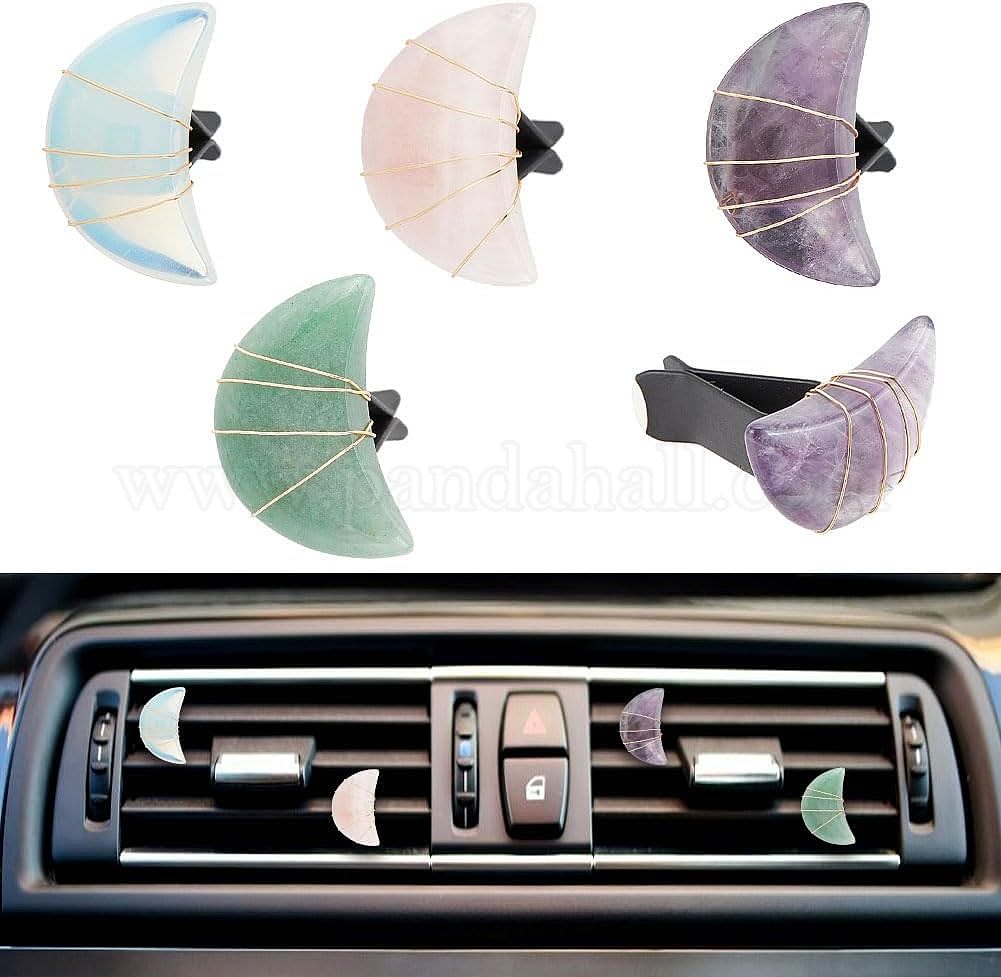 Wholesale OLYCRAFT 4pcs Moon Natural Stone Car Air Vent Clips Gemstone ...